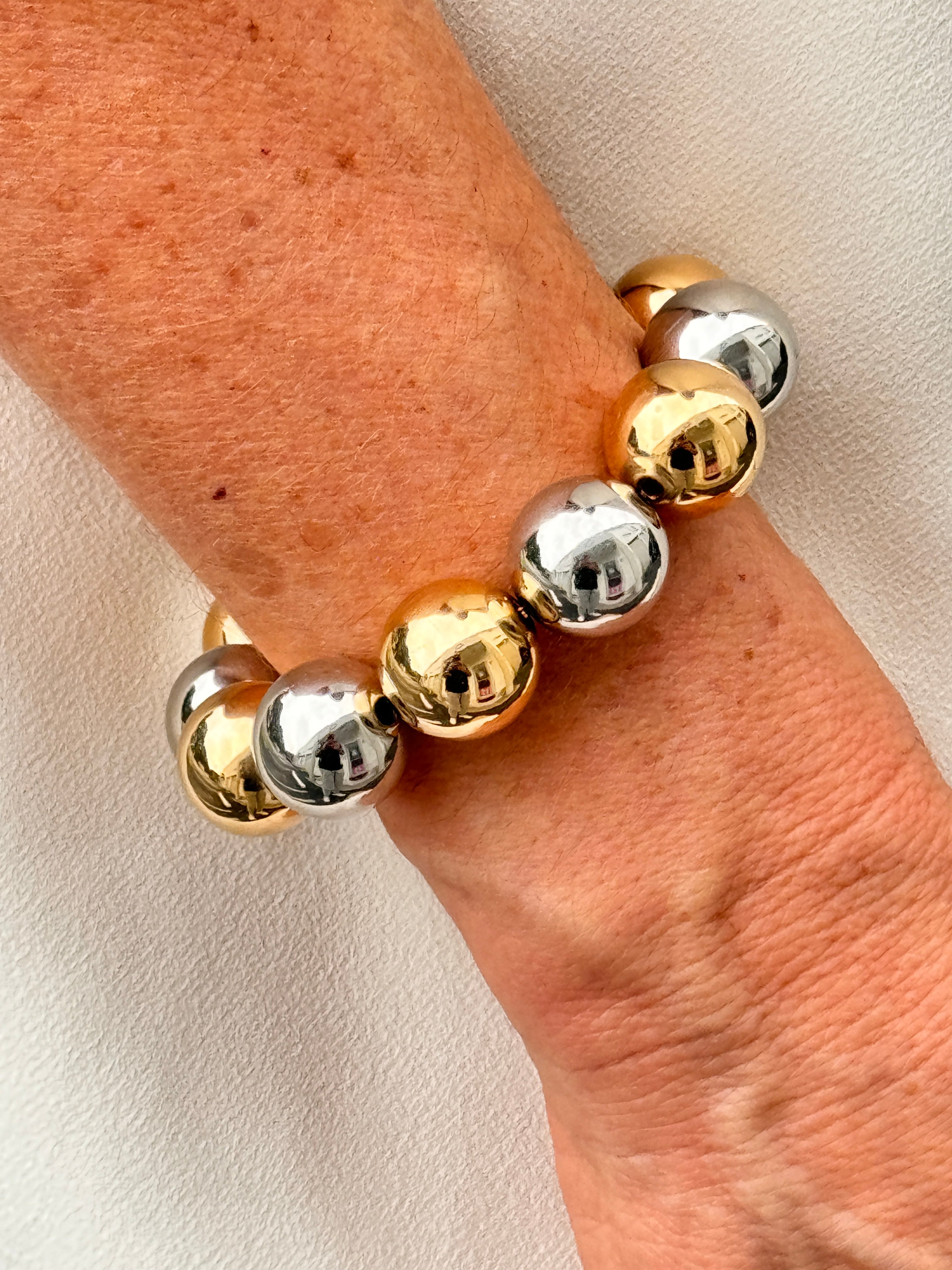 STAINLESS STEEL 2 TONES STRETCH GOLD PLATED BRACELET – TECHNOSTATION