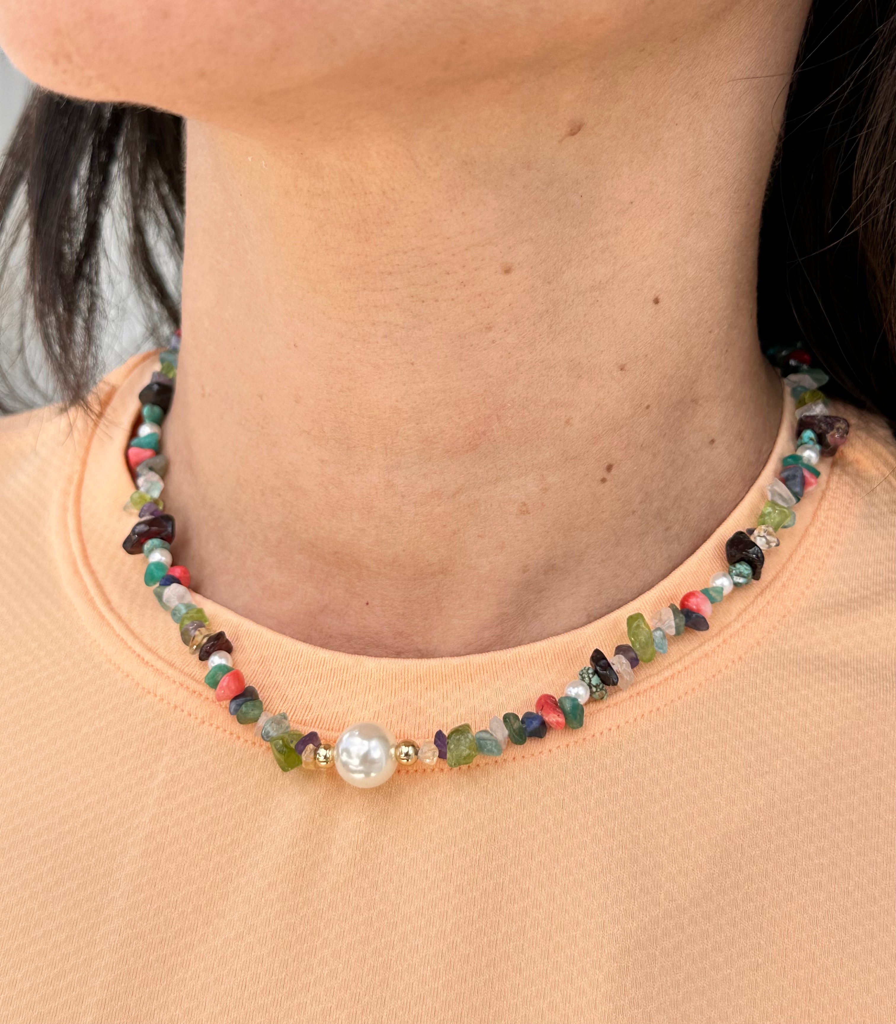 HANDMADE SEMI PRECIOUS STONES AND PEARL ADJUSTABLE NECKLACE – TECHNOSTATION